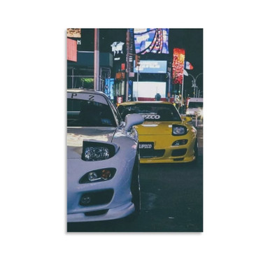 Car Poster Yellow White Street Racing Poster Garage Poster Street View ...