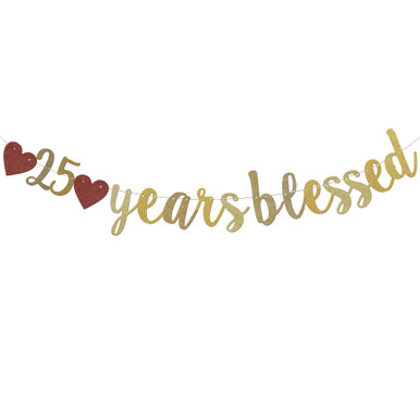25 Years Blessed Banner Gold Glitter Paper Party Decorations Sign for ...