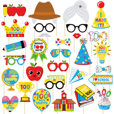 Lucleag 30Pcs 100th Day of School Photo Booth Props, Happy 100th Day of ...
