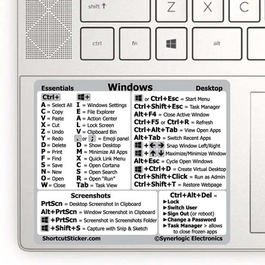 SYNERLOGIC Windows PC Reference Keyboard Shortcut Vinyl Sticker ...