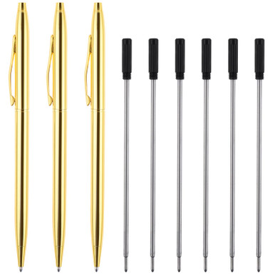 TIESOME 3 Pack Gold Click Ballpoint Pens, with 6 Refills Metal ...