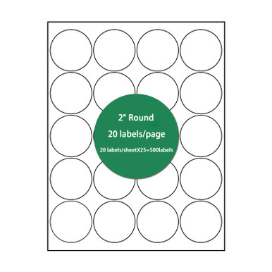 Round Labels, 2 inches or 50.8 mm in Diameter, for Inkjet and Laser ...
