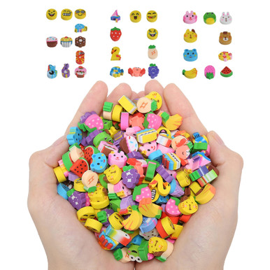 300PCS Mini Cute Pencil Erasers for Kids?Fun Fruits Animals Numbers ...