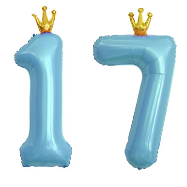YFHVJTKO 40 Inch Number 17 Blue Crown Balloon Set,17th Celebration ...