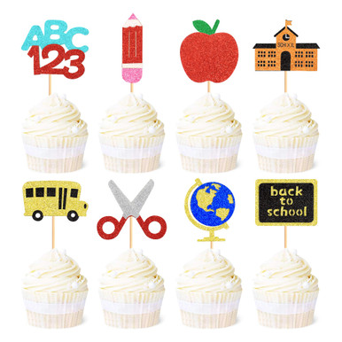 Ercadio 24 Pack Back to School Cupcake Toppers Back to School Cupcake ...