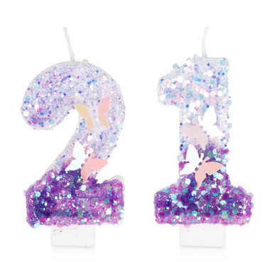 Birthday Candles Number 21 Candle, Butterfly 21st Birthday Decorations ...