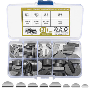 Woodruff Key Assortment Kit, 80pcs Metric Woodruff Keys, Half Moon Keys ...