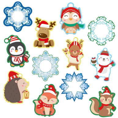 Whaline 48Pcs Winter Cutouts with Glue Point Dots Snowflake Reindeer ...