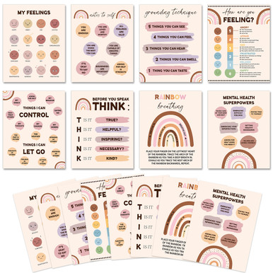 8Pcs Boho Rainbow Emotional Feelings Chart Posters For Kids Learning ...