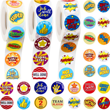 3 Rolls Motivational Stickers for Kids, 1500 Pieces Teacher Reward ...