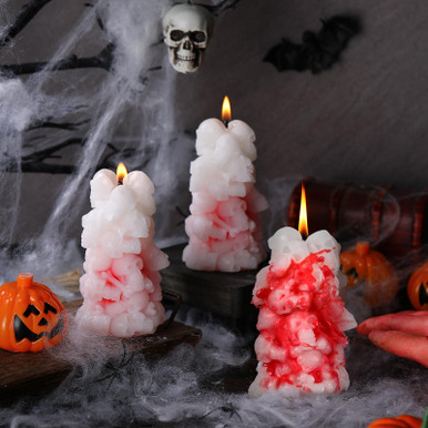 MTLEE 3 Pcs 4.9 in Halloween Skull Head Mountain Candles Bleeding Hand ...