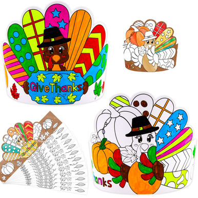 FANCY LAND Color Your Own Turkey Hats 24PCS Thanksgiving Coloring ...