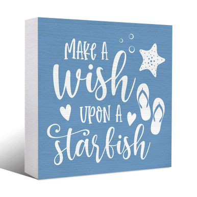 Wishes Themed Inspirational Wood Block Blue Decoration Square Home ...