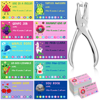 Teling 200 Pcs Punny Reward Punch Cards Behavior Punch Cards with Hole ...