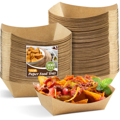 Kucoele 100 Pack 1lb Kraft Paper Food Trays, Disposable Paper Nacho ...