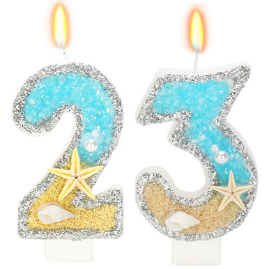 ElekFX 23th Birthday Candle for Cake, Beach Starfish Sequins Number ...