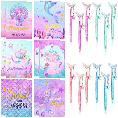 Teling 24 Pcs Mermaid Pen and Notebook 5 Inches 12 Cute Mermaid Scale ...