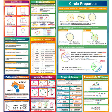 9 Pieces Math Geometry Posters Educational Angles Triangles ...