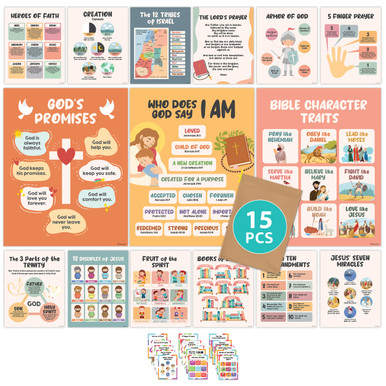 Decorably 15 Bible Posters for Classroom - 11x14in Books of the Bible ...