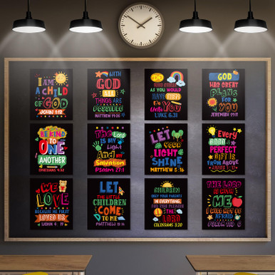 12 Pcs Bible Verse Posters for Kids Colorful Rainbow Christian Wall Art ...