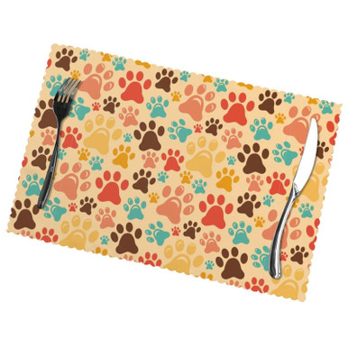 Cat Dog Paw Placemats,Washable Cute Animal Paws Print Place Mats for ...