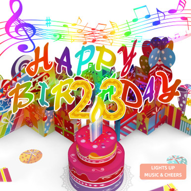 23RD Musical Birthday PopUp Card, Blowable LED Light Candle 3D Cards ...