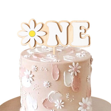 Daisy One Cake Topper - Daisy Boho Retro Party Decoration,Wood White ...