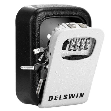 DELSWIN Wall Mounted Key Lock Box - Weatherproof Combo LockBox with 4 ...