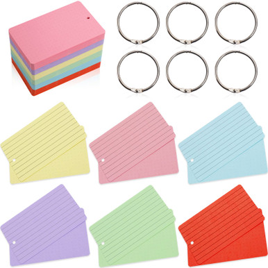 Whaline 300 Pieces Index Cards Rings Punched Flashcard Colorful Lined ...