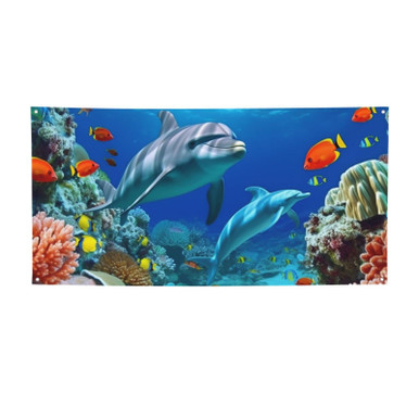 Seabed Coral Fish Dolphins Print Holiday Banner Small Personalized ...