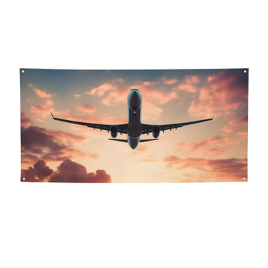 Airplane Sunset Sky Print Holiday Banner Small Personalized Background ...
