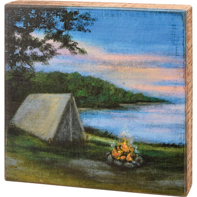 Primitives By Kathy 113534 Tent and Campfire Box Sign, 8-inch Square ...
