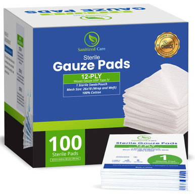Premium 100pc Large Gauze Pads 4x4 sterile for Wounds Bulk - 12-Ply ...