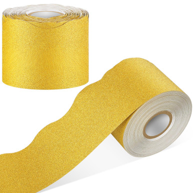 2 Roll Gold Bulletin Board Border 65.6 Feet Glitter Scalloped Borders ...