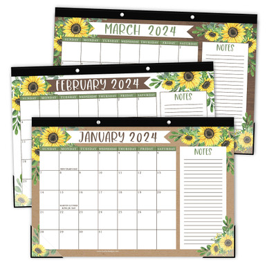 Sunflower Large Desk Calendar 2024-2025 - Desk Calender 2024 Monthly ...