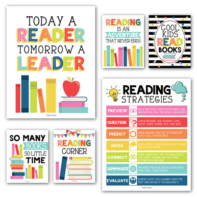 6 Colorful Reading Posters For Classroom Library Decorations For School ...