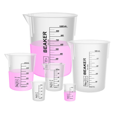 Labvida Plastic Beakers sets, 6 Sizes Vol.30ml 50ml 100ml 250ml 500ml 1000ml Stackable Measuring ...