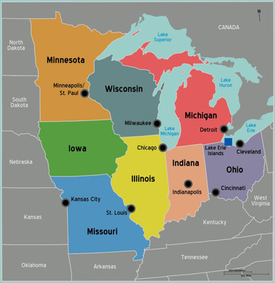 Gifts Delight Laminated 22x23 Poster Map-USA-Midwest - Warehousesoverstock