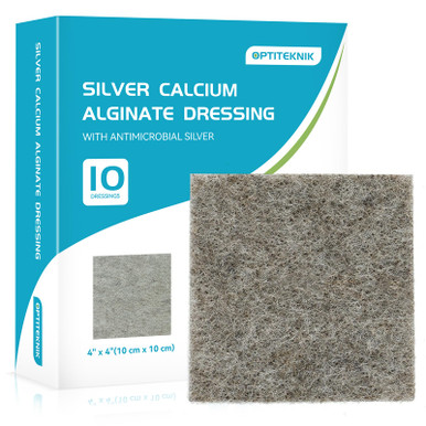 OPTITEKNIK Ag Silver Calcium Alginate Wound Dressing Pads 4"x4" Pack of ...