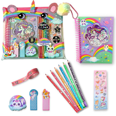 HOT FOCUS Rainbow Unicorn Coloring Journal Girls Stationary Set with ...