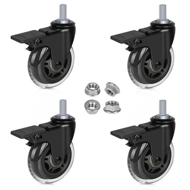 Hirate Threaded Stem Casters 3/8" with Brake, Set of 4 Heavy Duty 3 ...