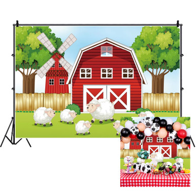 AOFOTO 7x5ft Cartoon Farm Theme Backdrop Farm Red Barn Windmill House ...