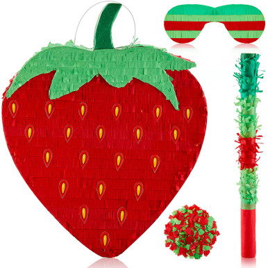 17 Inch Strawberry Pinata with Stick Eye Mask Confetti for Kids Boys ...