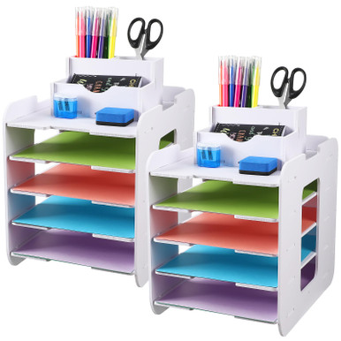 Harloon 2 Set 5 Tiers Paper Organizer for Desk, White Classroom Paper ...