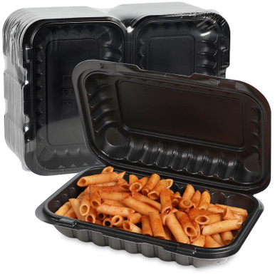 FRESHPAK To Go Containers, 27 OZ Plastic Black Take Out Food Containers ...