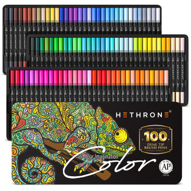 Hethrone Markers for Adult Coloring - 100 Colors Dual Tip Brush Pens ...