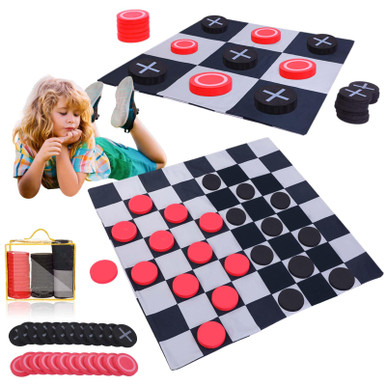 Liliful 2 in 1 Vintage Giant Checkers and Tic Tac Toe Game with Mat 4 x ...