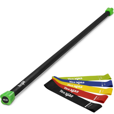 Yes4All Total 10lbs Resistance Band Pilates Bar, Set of 5 Resistance ...