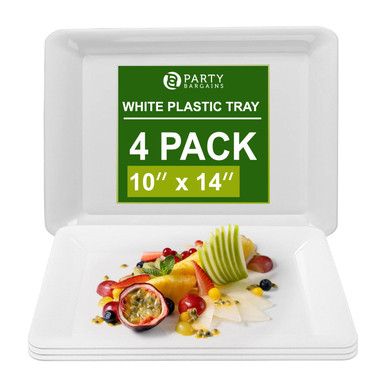 PARTY BARGAINS Plastic Serving Tray, 10" x 14", 8 Pack, White Serving ...
