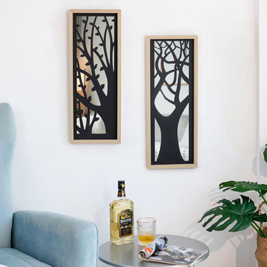 Walasis Black Wall Mirror Decor with Wood Frame 23inch Wooden Tree ...